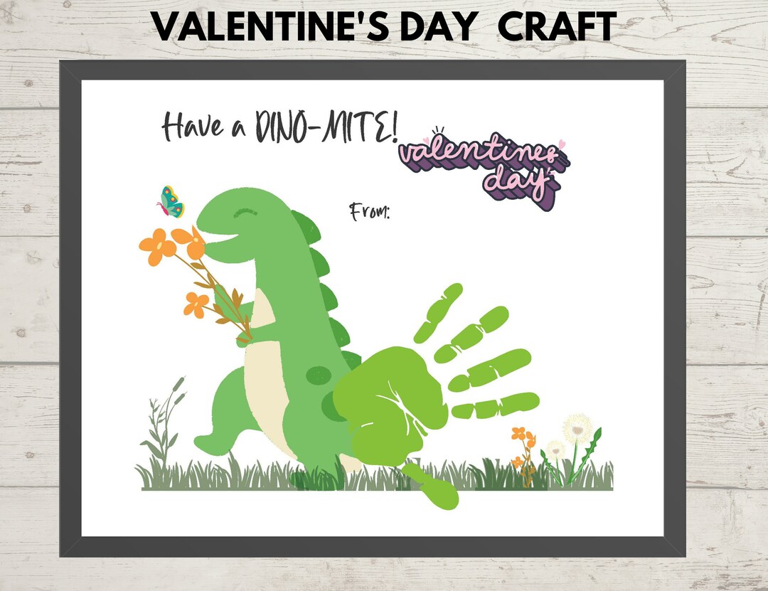 Dinosaur Valentine Day Handprint, Footprint Craft Printable, Daycare ...