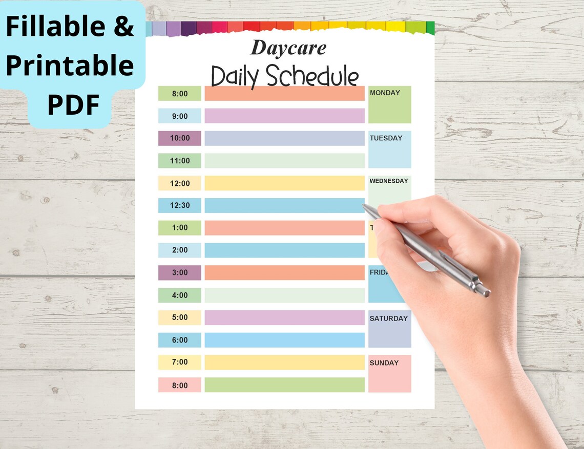 Daycare Daily Schedule Printable, Daycare Hourly Schedule, Editable ...