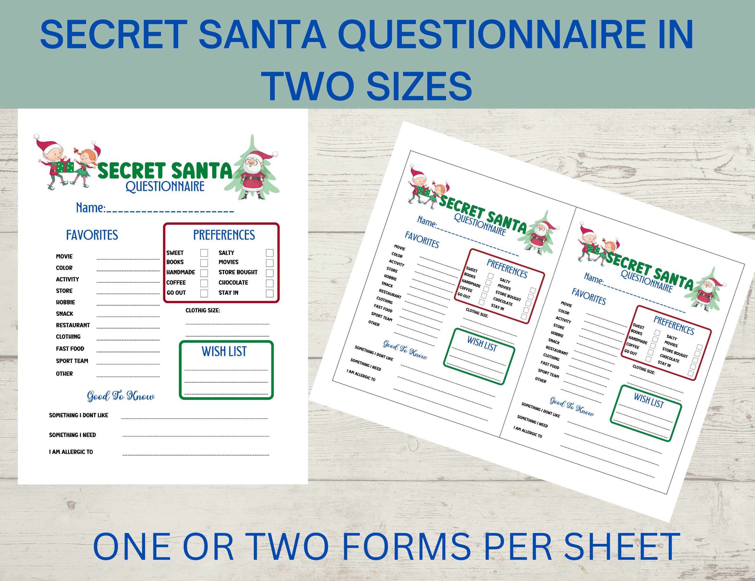 Secret Santa Questionnaire and Sign up Form Printable, Secret Santa ...
