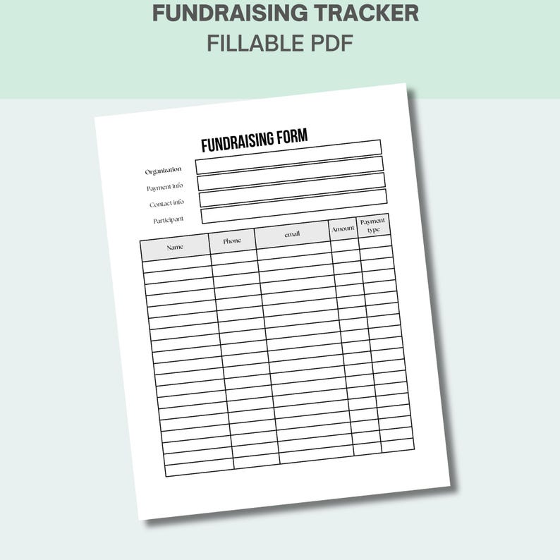 Fundraising Form, Fundraiser Tracker, Donation Sheet Fundraising PDF ...