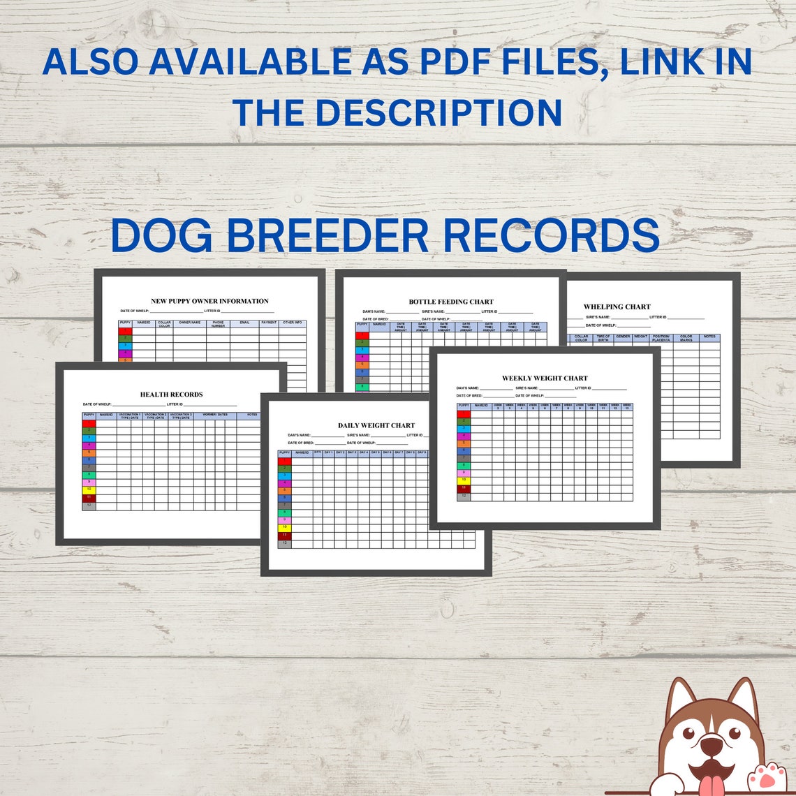 Breeder Forms, Dog Breeder Records, Dog Breeder Charts, Whelping Chart ...