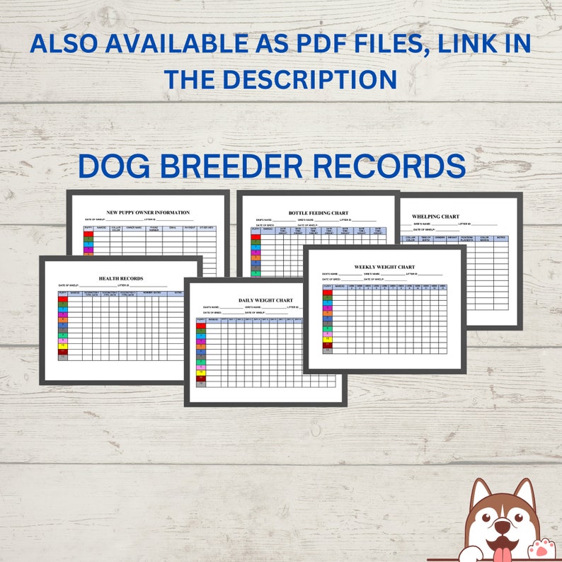 Breeder Forms, Dog Breeder Records, Dog Breeder Charts, Whelping Chart ...