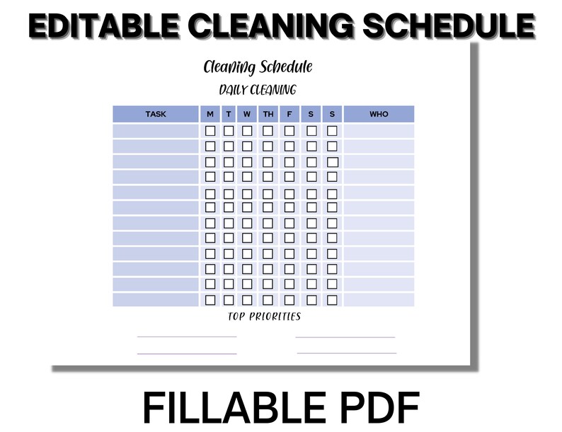 Cleaning Tracker Yearly Editable and Family Cleaning Chores, Includes ...