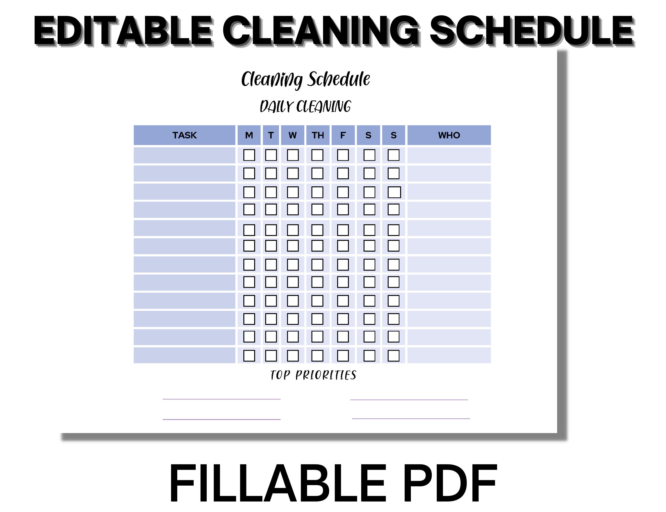 Cleaning Tracker Yearly Editable and Family Cleaning Chores, Includes ...