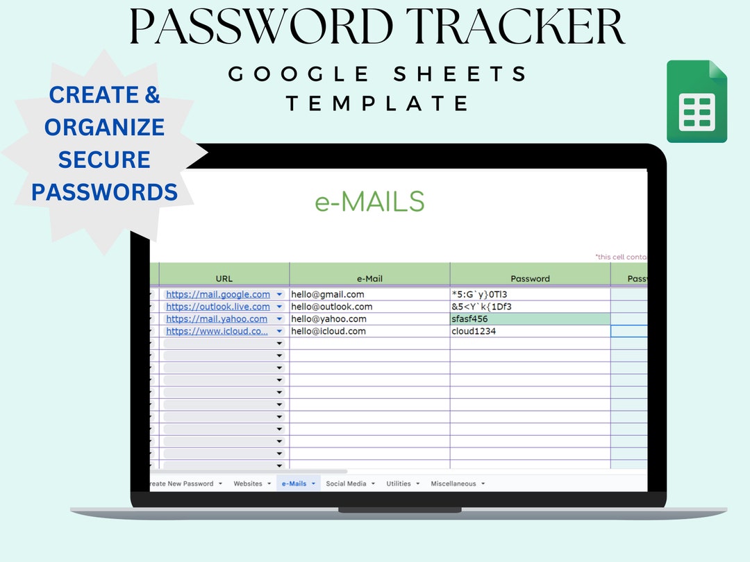 Digital Password Book Google Sheets, Password Spreadsheet, Password ...