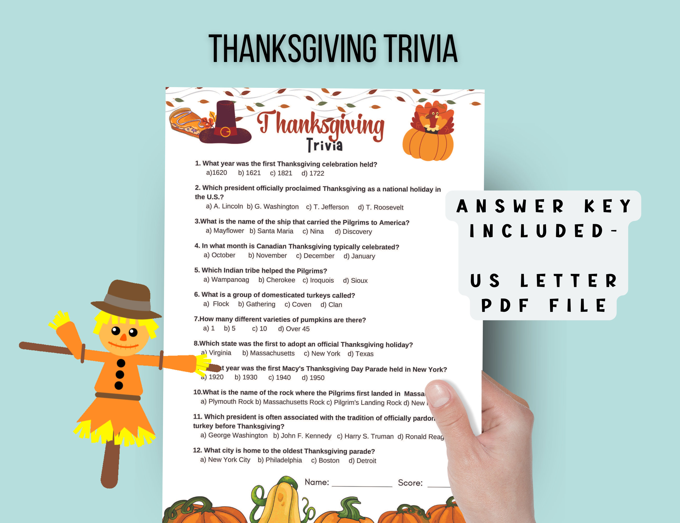 Thanksgiving Trivia Game, Thanksgiving Office Party Game - Etsy