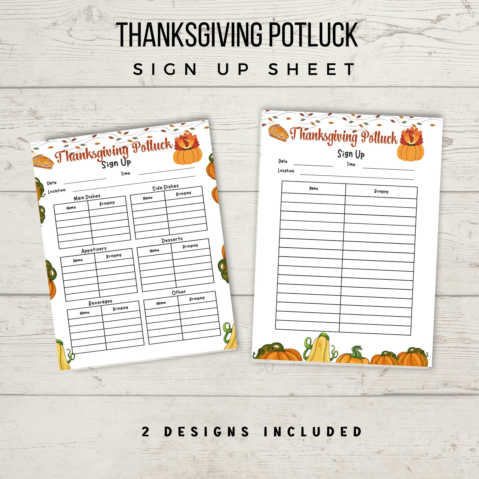 Thanksgiving Potluck Sign up Sheet, Holiday Food Sign up Fillable ...