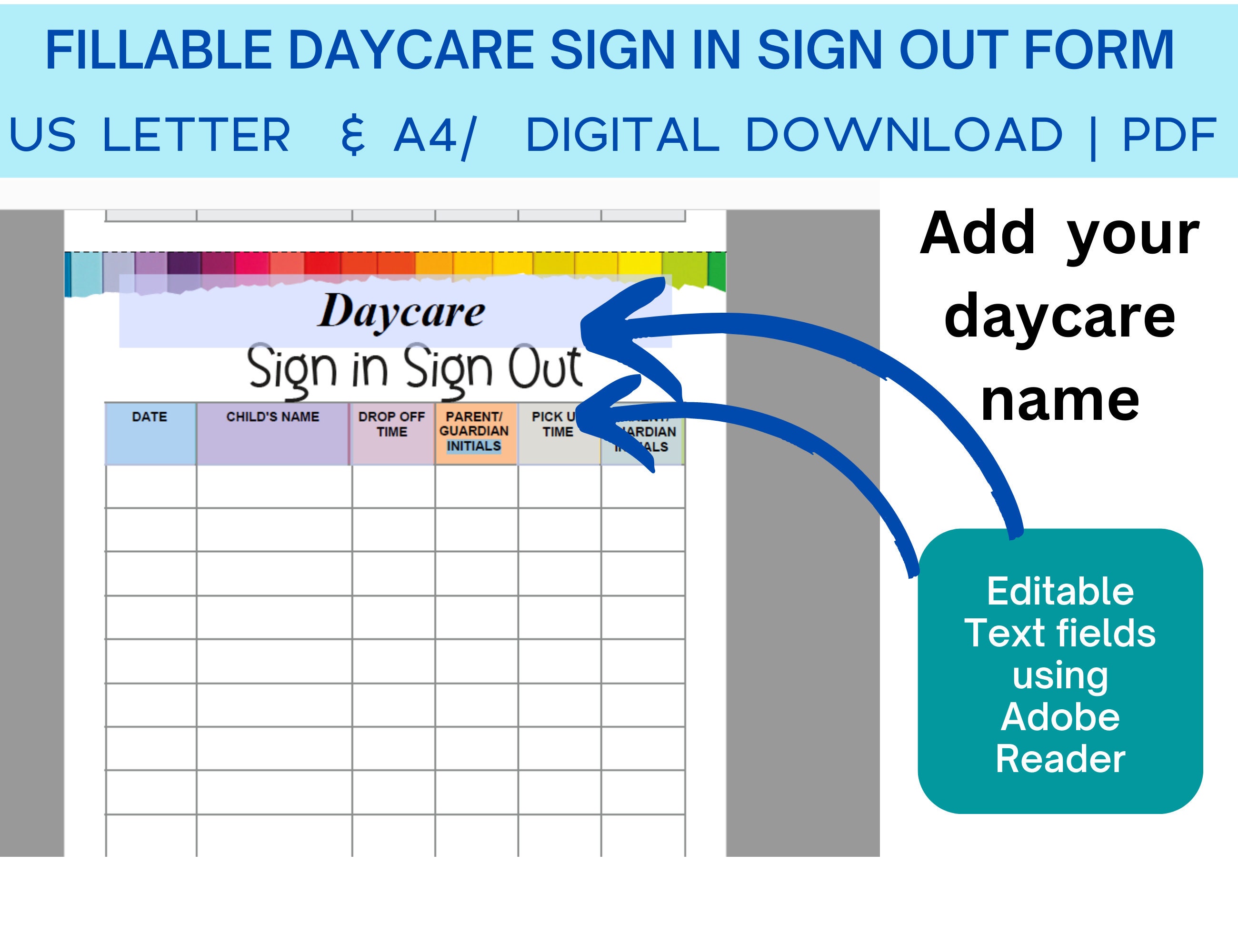 Daycare Sign in Sign Out Printable, Daycare Forms PDF Fillable ...