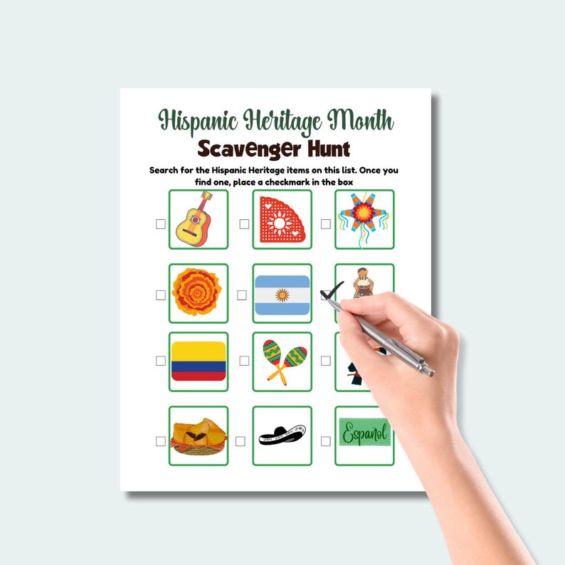 Hispanic Heritage Month Scavenger Hunt Printable Games | Fun ...