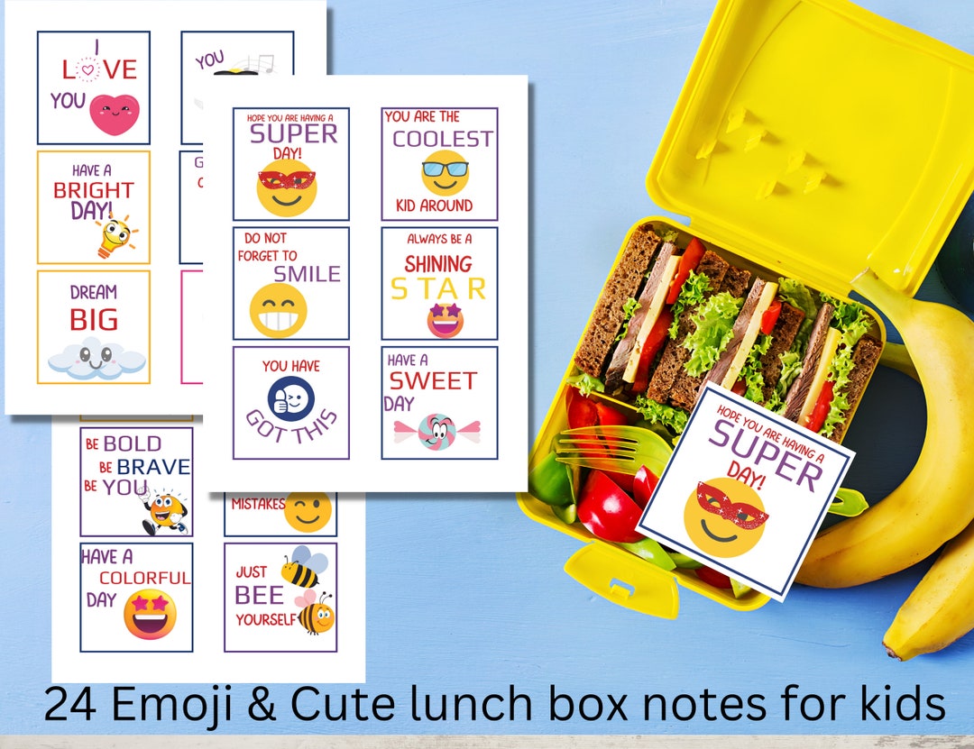 Lunch Box Notes for Kids, Emoji and Cute Designs, Printable Love and ...