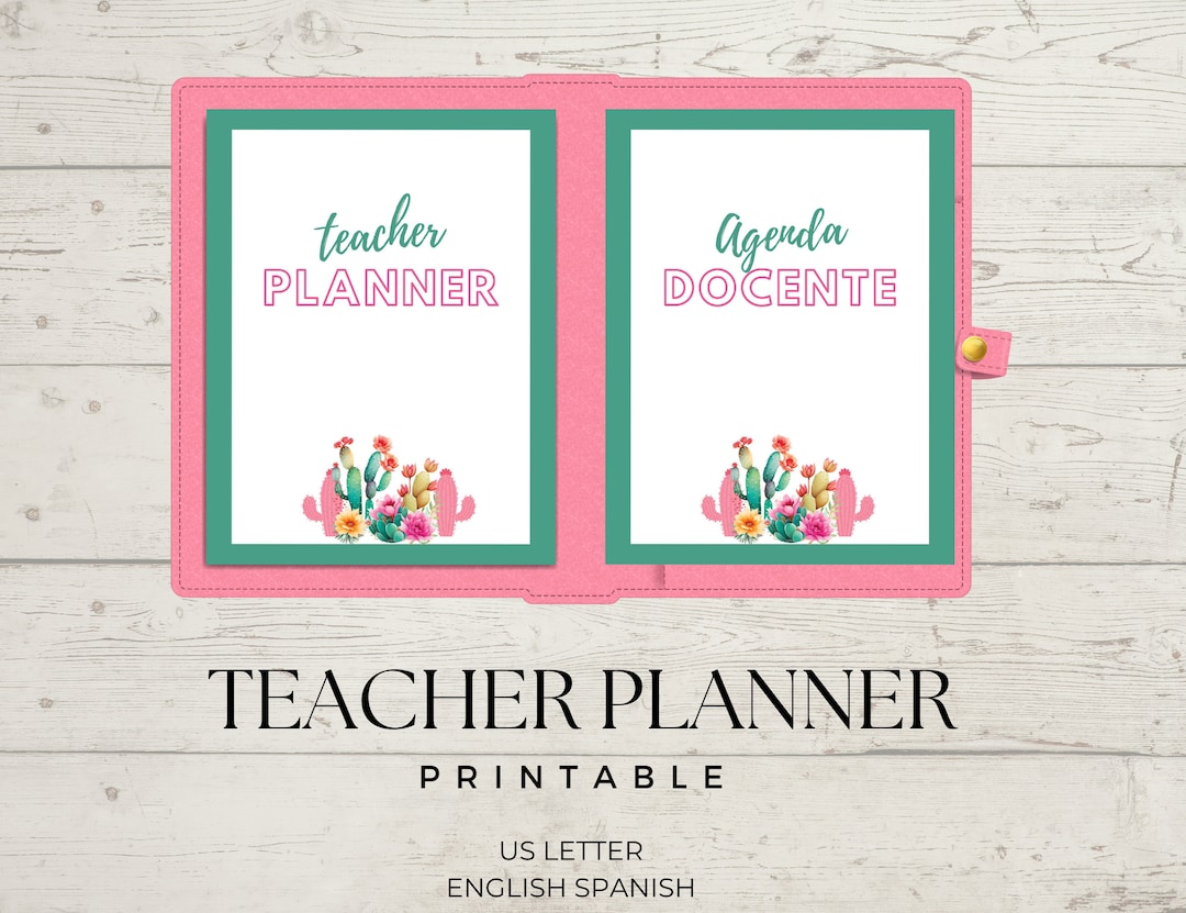 Teacher Planner Pink Cactus Printable Bilingual English Spanish - Etsy
