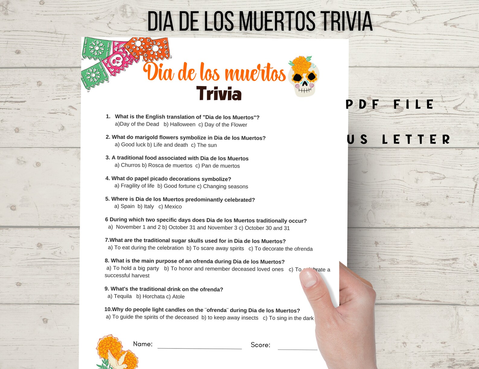 Dia De Los Muertos Trivia, Printable PDF Game for Celebrations and ...