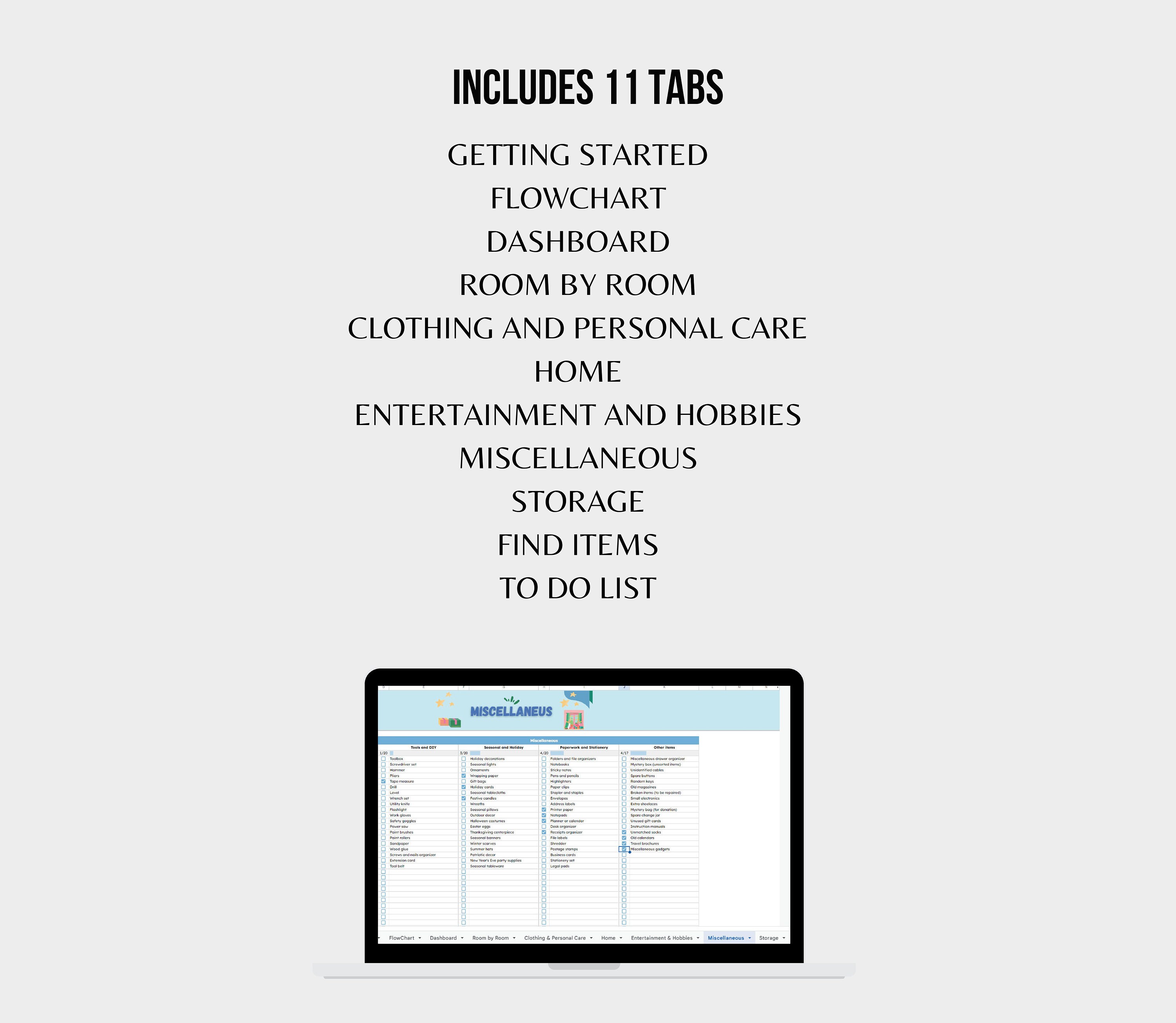 Declutter Checklist, Declutter Spreadsheet, Decluttering Planner Google ...