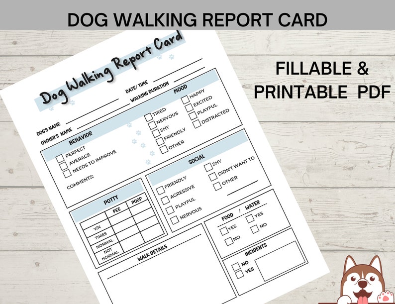 Dog Walking Report Card, Pet Sitter Report Printable Card - Etsy