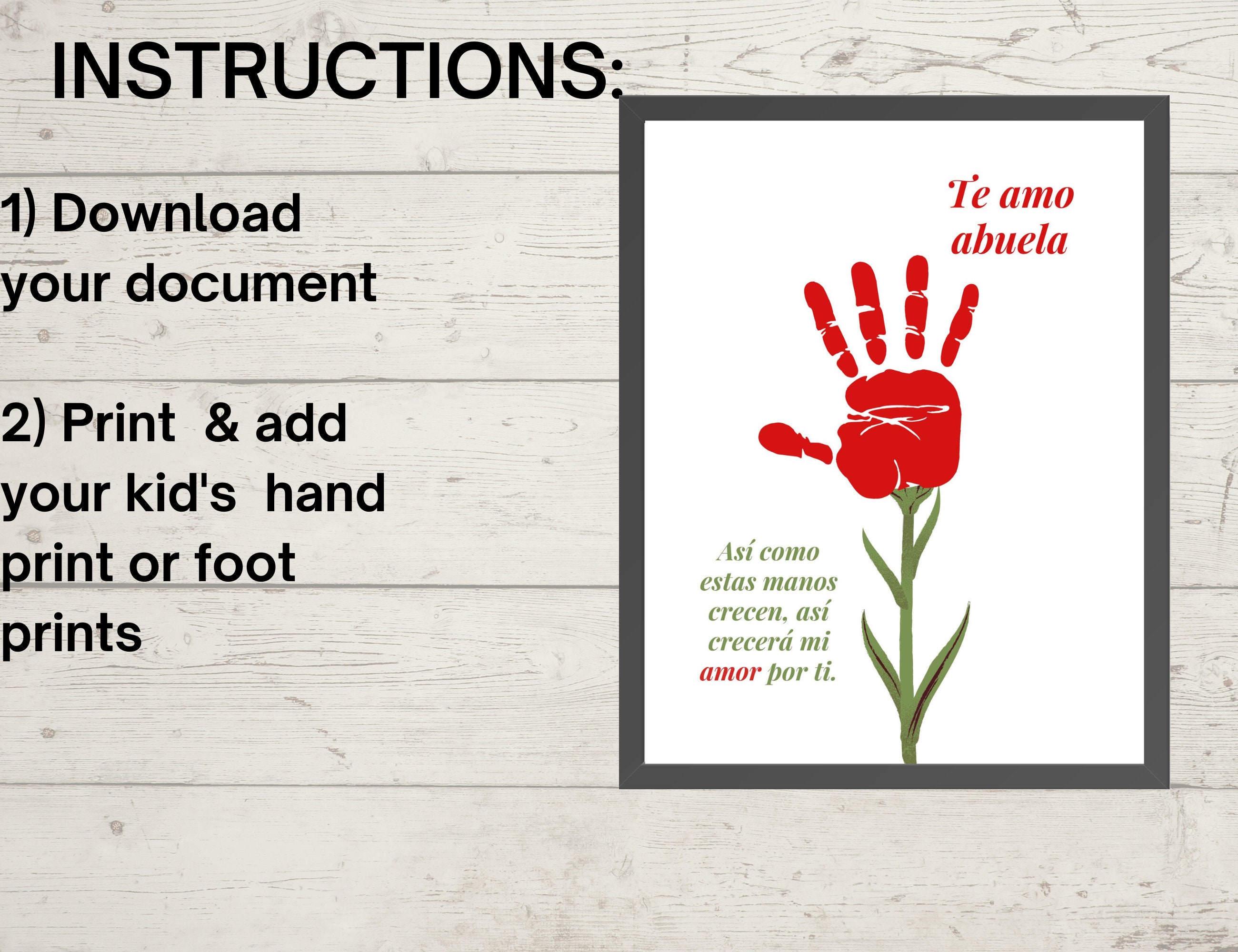 Mothers Day Handprint Art, Gift for Abuela in Spanish, Flowers Bouquet ...