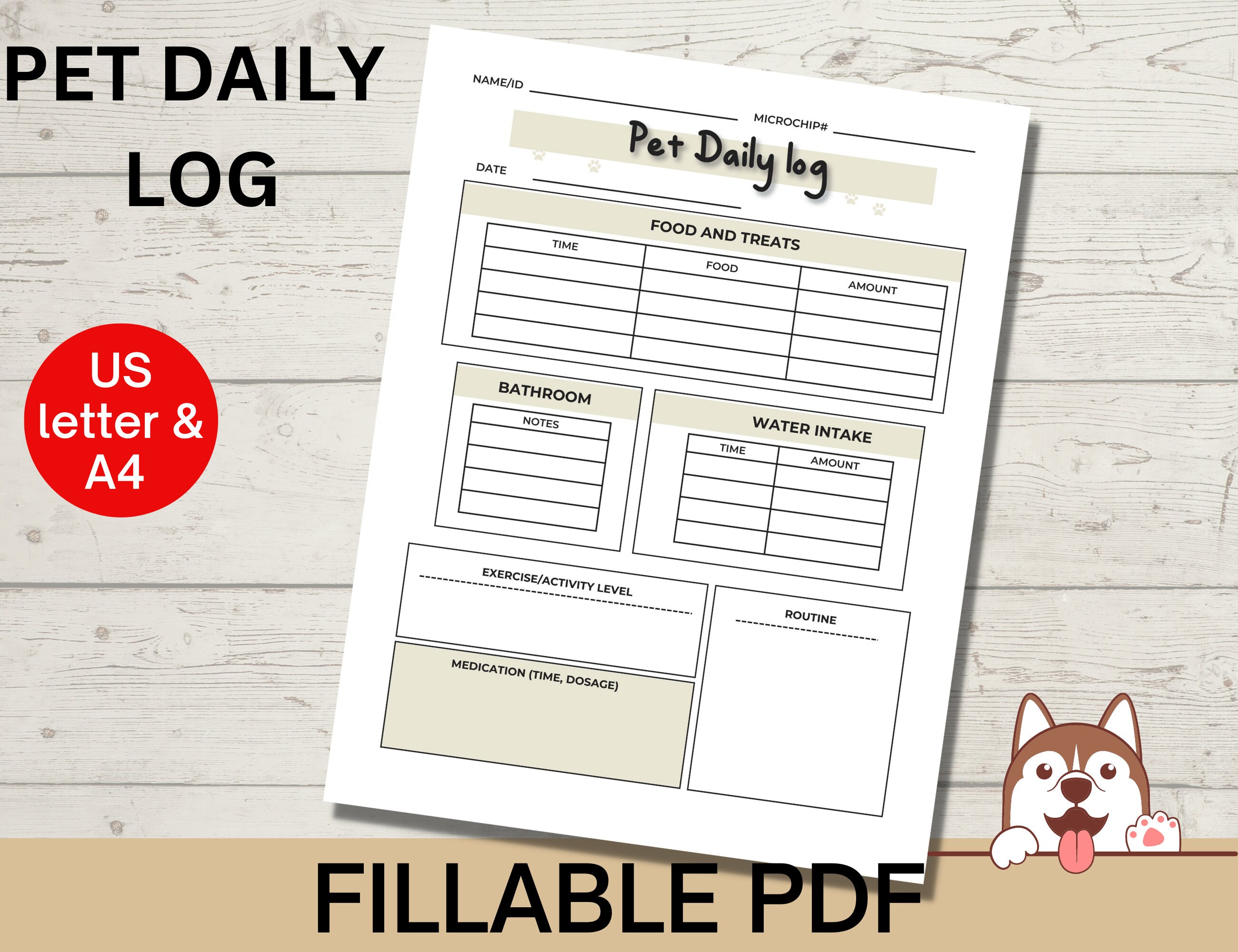 Pet Daily Log for New Puppy, Dog or Cat, Dog Daily Tracker Printable ...