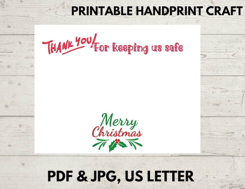 Thank You for Keeping Us Safe Christmas Handprint Craft Printable ...