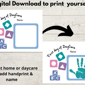First Day of Daycare Handprint Art Printable, Back to School Activity ...