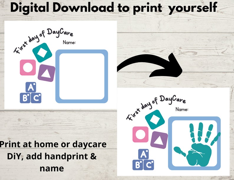 First Day of Daycare Handprint Art Printable, Back to School Activity ...