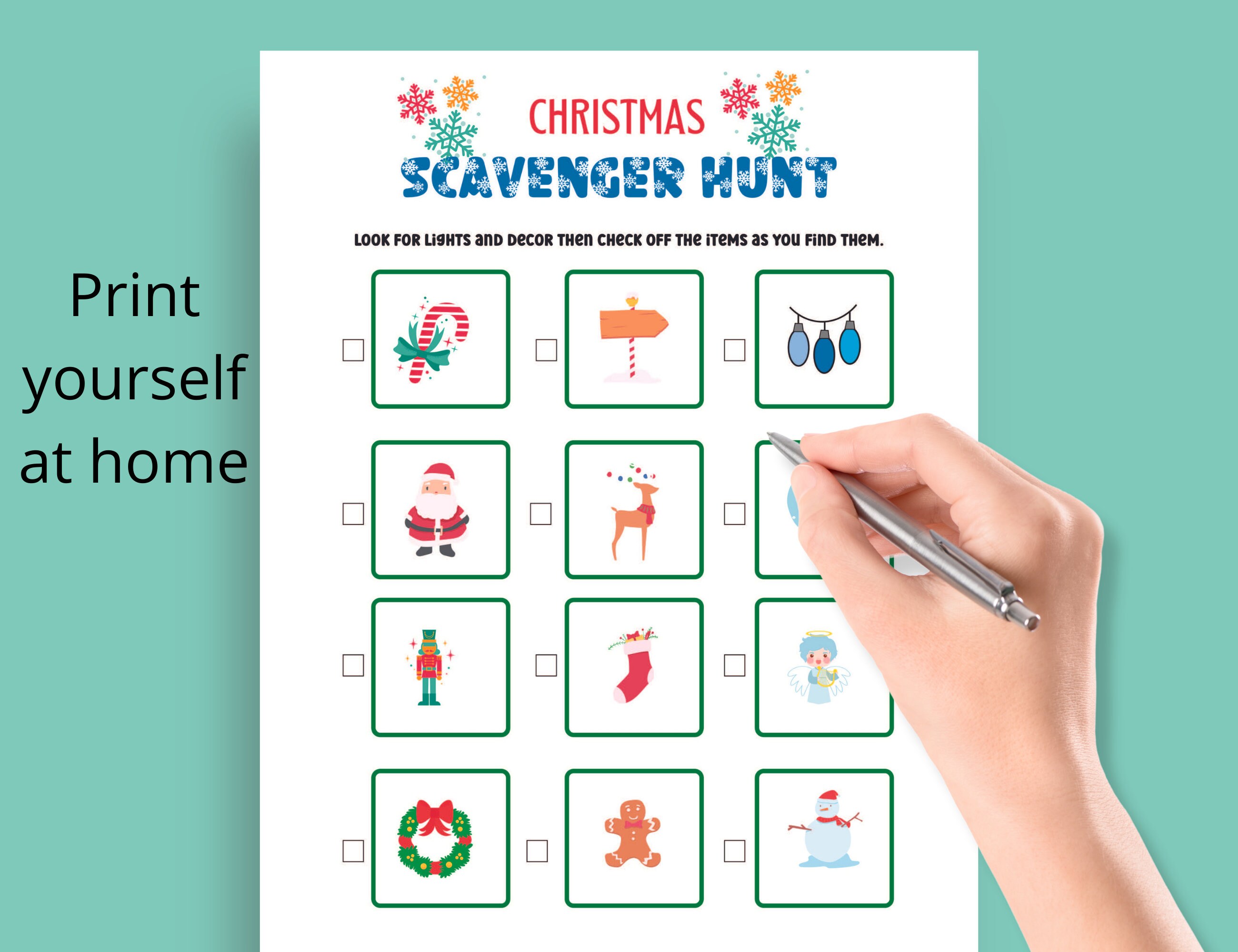 Christmas Scavenger Hunt Printable, Includes Cards for Indoor Christmas ...