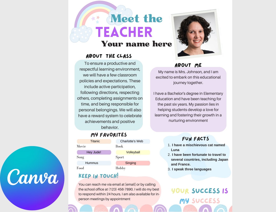 Meet the Teacher Template Pastel Rainbow Canva Editable Template ...