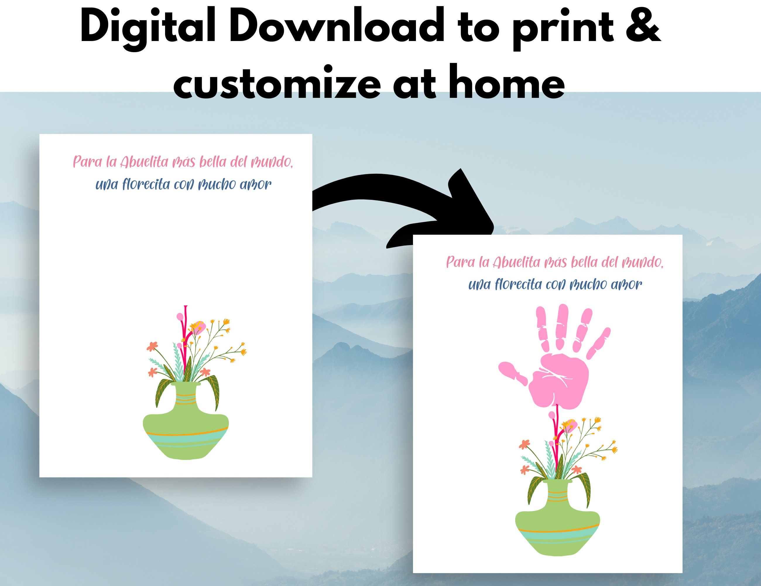 Grandparents Day Handprint Art Gift for Abuelita in Spanish, Flowers ...