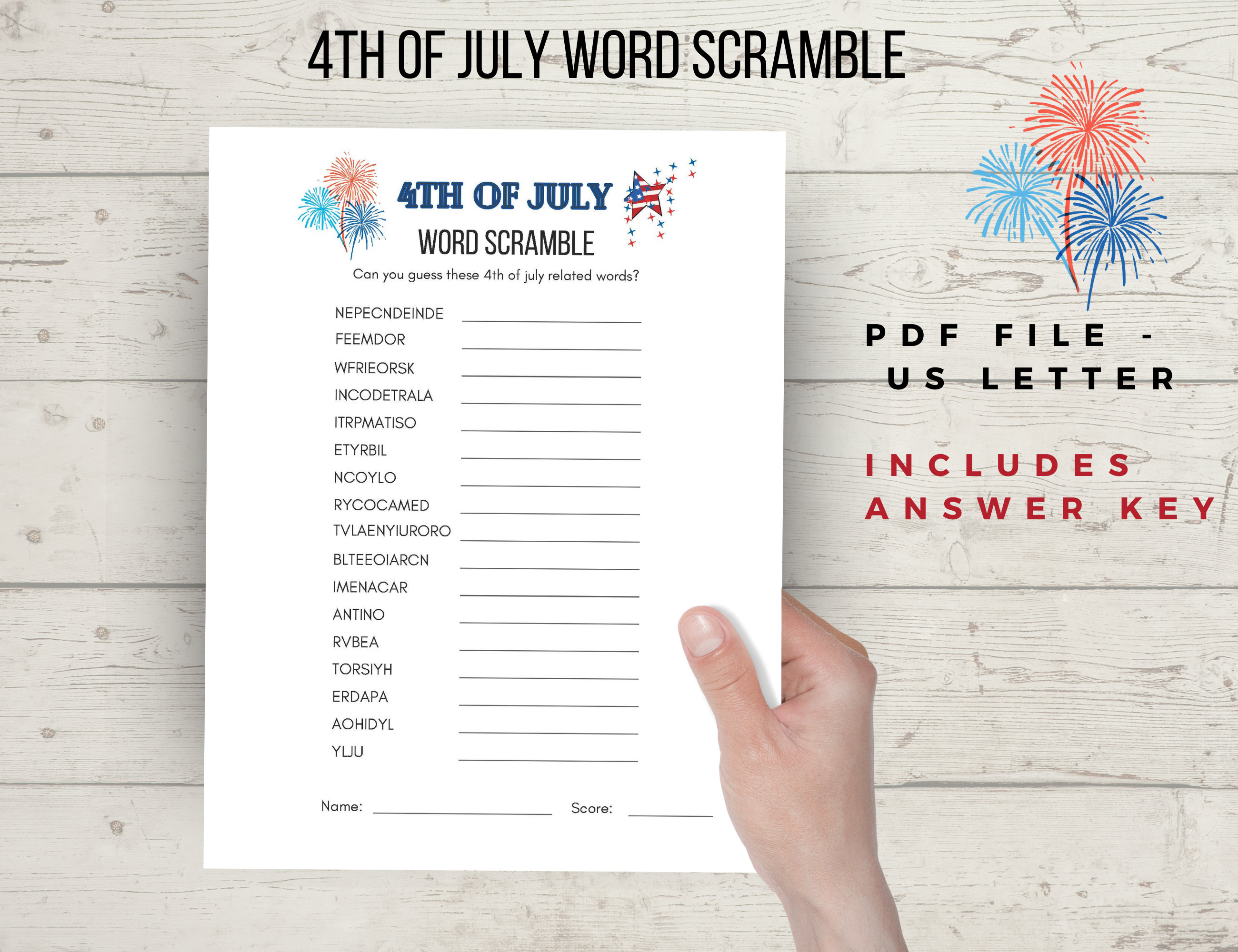 4th of July Word Scramble Game Printable, Party or School Indepedence ...