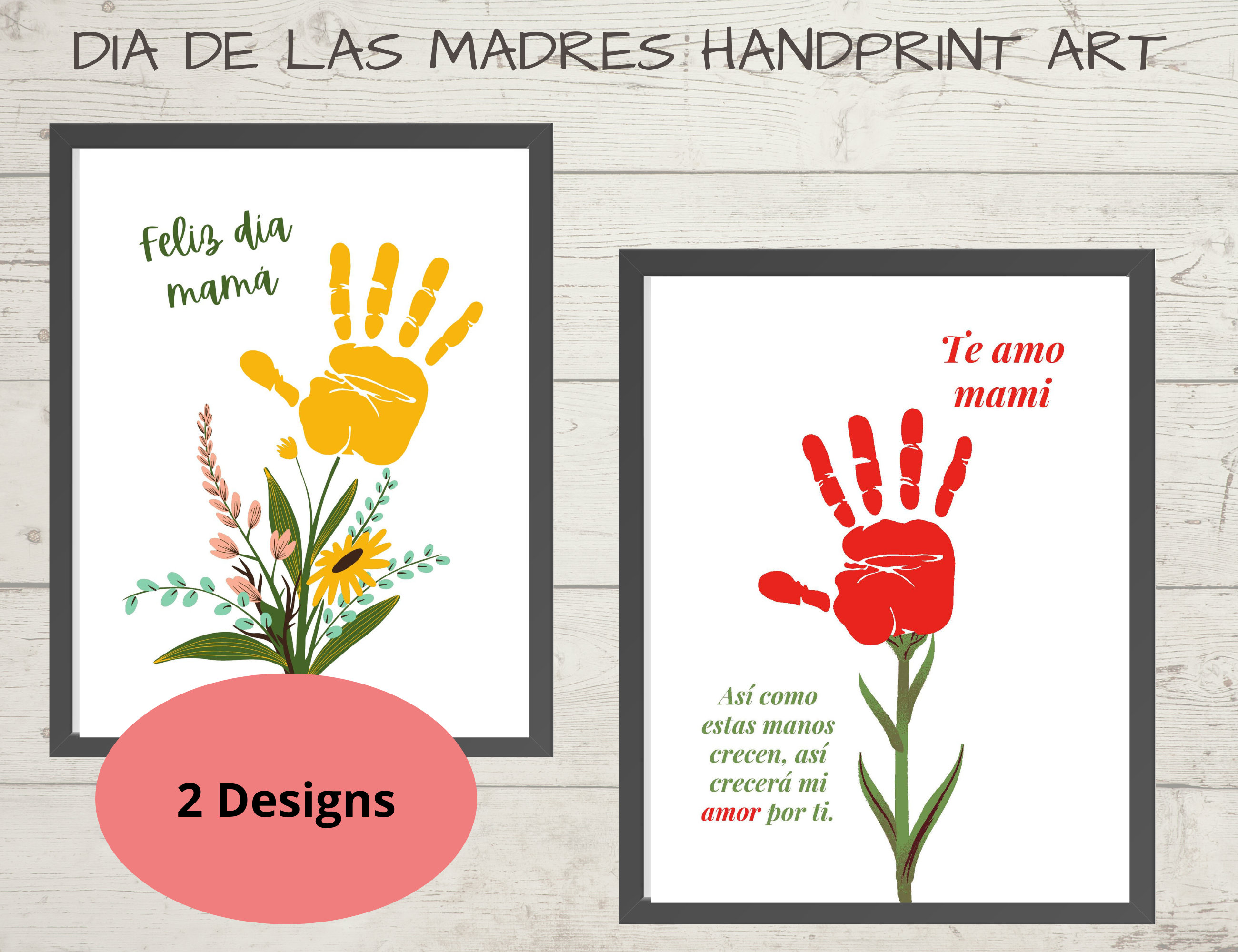 Mothers Day Handprint Art, Gift for Mom in Spanish, Flowers Bouquet ...