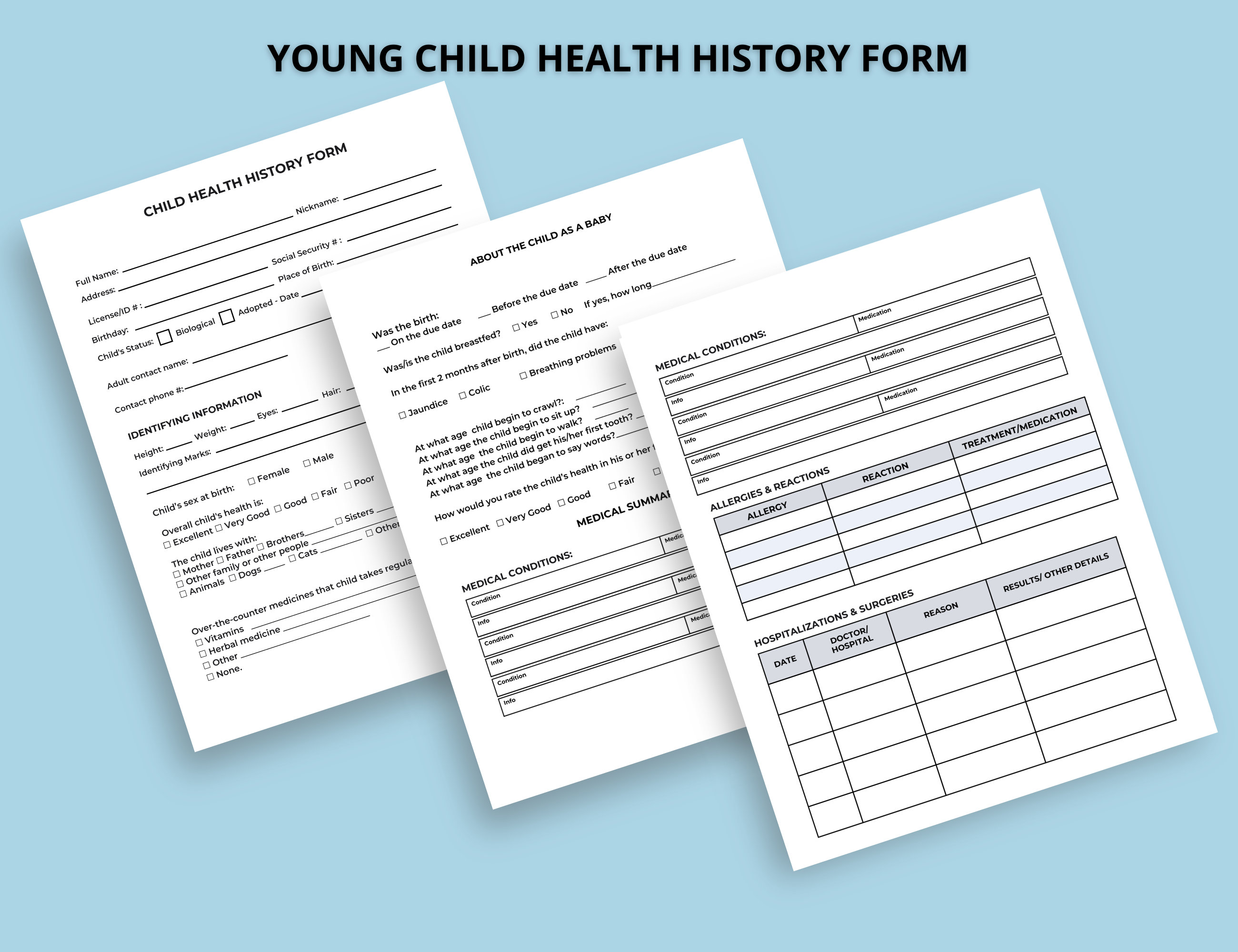 Child Health History Pdf Medical History Form Kids Medical - Etsy Australia