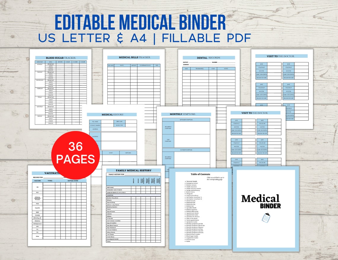 Medical Binder Medical Planner Editable Doctor Visit Planner - Etsy