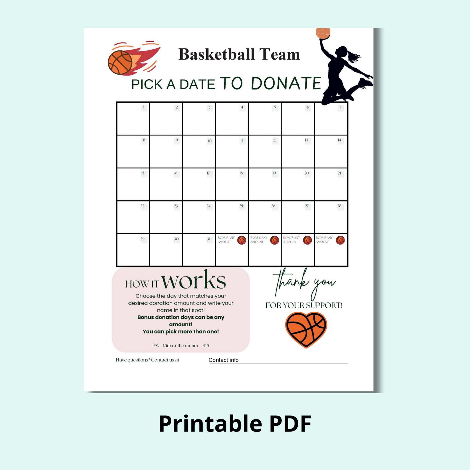 Pick a Date to Donate, Girls Basketball Fundraiser, Pick a Date ...