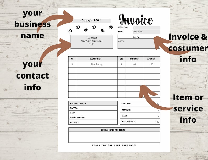 Invoice Template Editable, Small Business Invoice, Dog Breeder Invoice ...