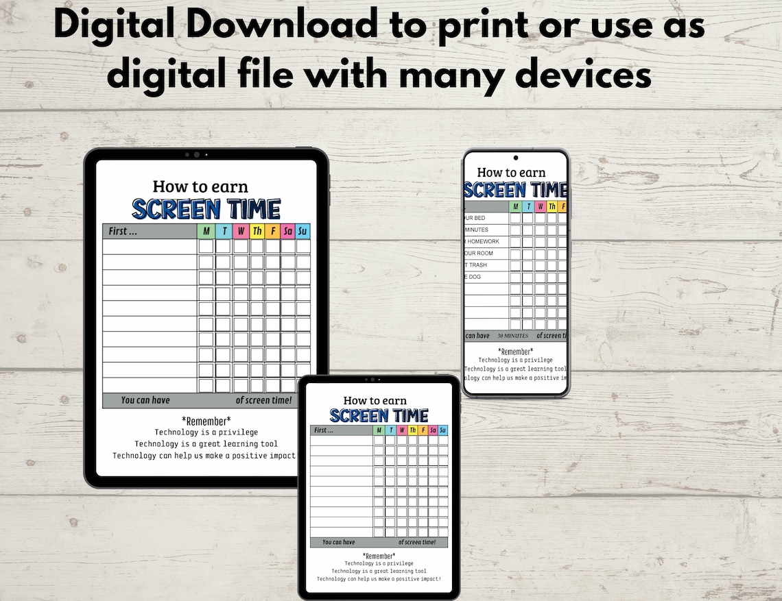 Screen Time Rules Editable Screen Time Chore Chart Fillable - Etsy