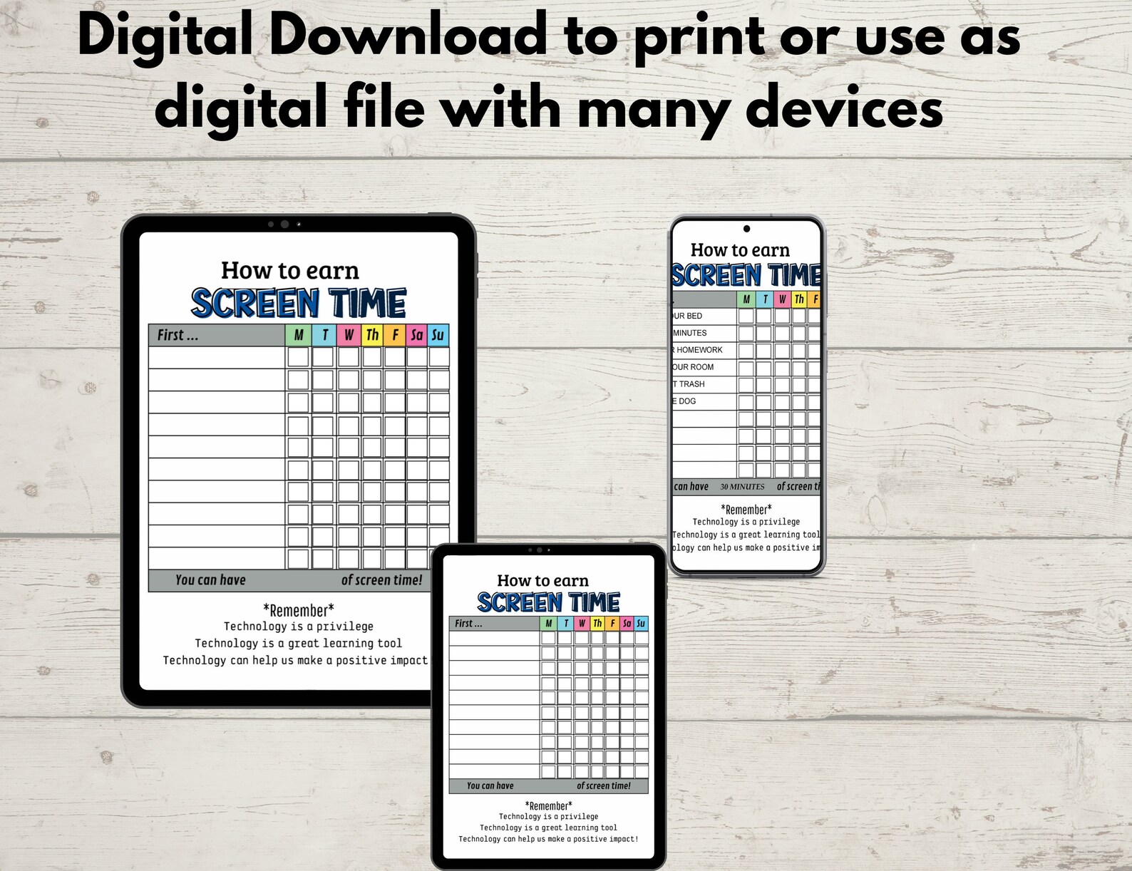 Screen Time Rules, Editable Screen Time, Chore Chart Fillable ...