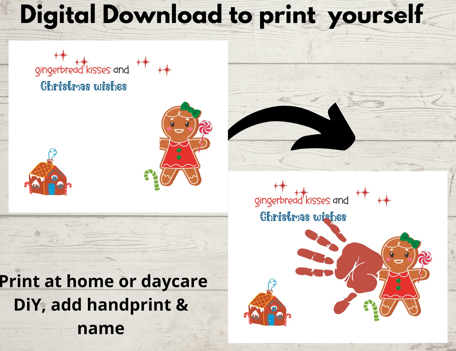 Christmas Cute Gingerbread Girl Handprint Craft Printable Keepsake ...