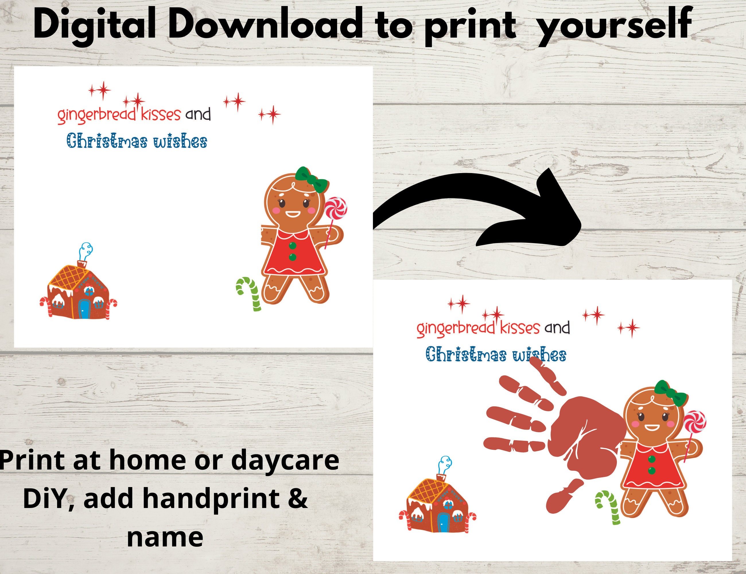 Christmas Cute Gingerbread Girl Handprint Craft Printable Keepsake ...