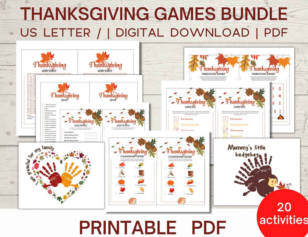Thanksgiving Game Bundle Printable, Thanksgiving Activities Handprint ...