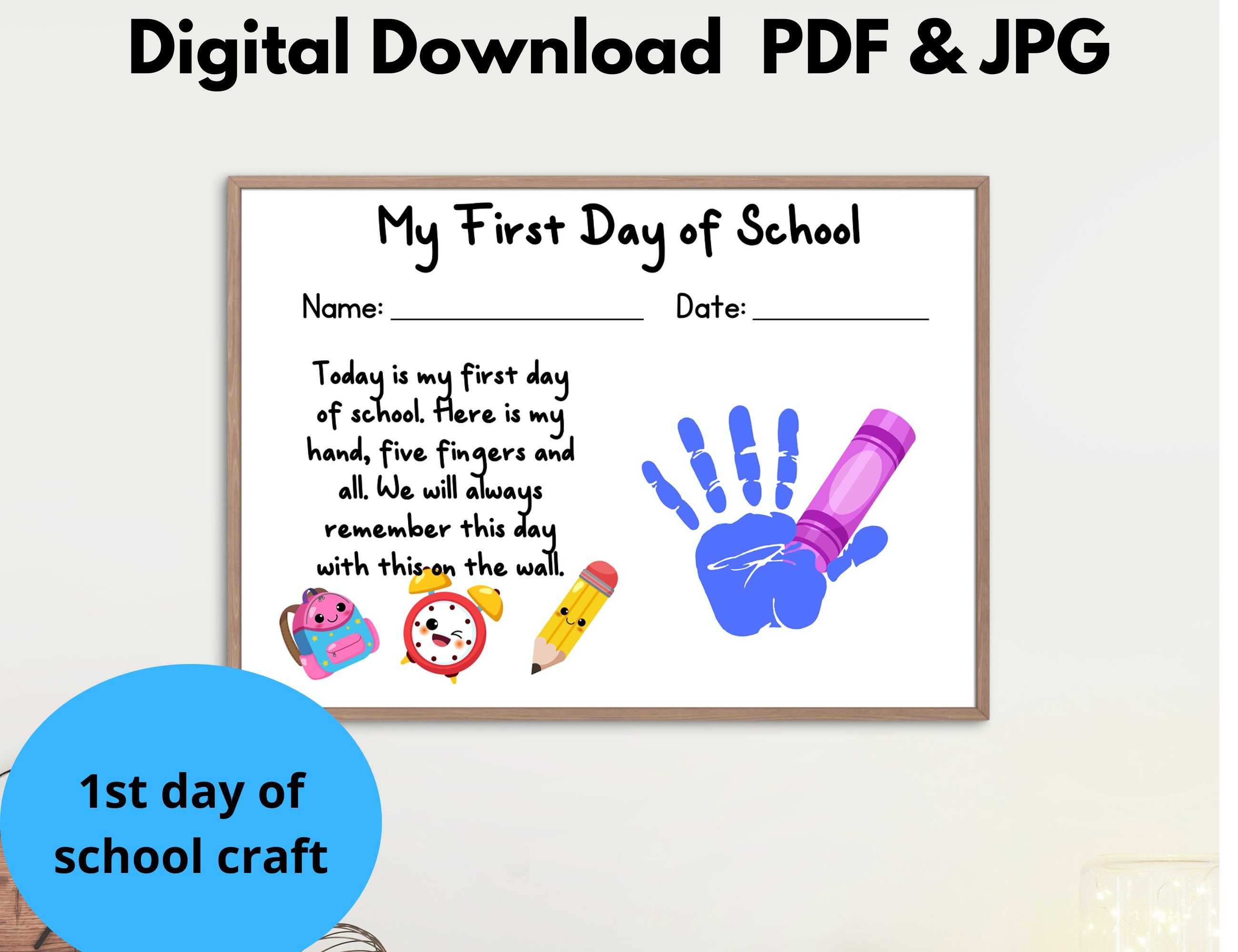 My First Day of School Handprint Art Printable Back to School - Etsy
