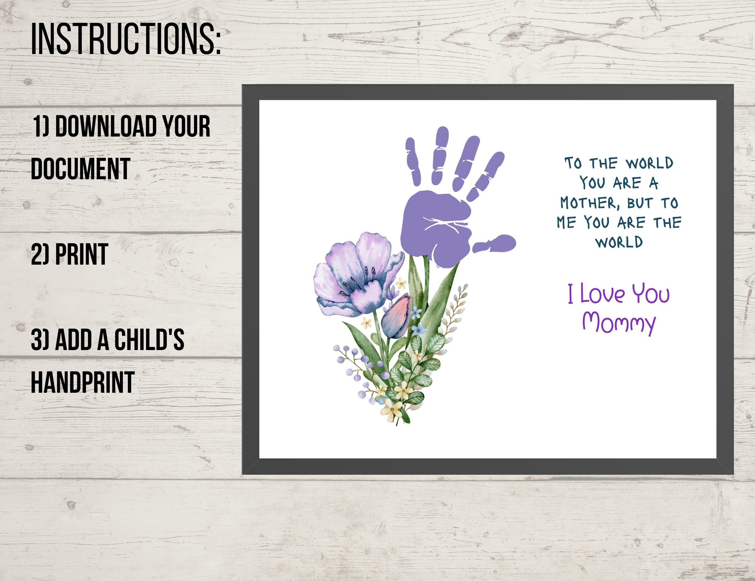 Mother's Day Flower Handprint Art, I Love You Mommy Printable Gift ...