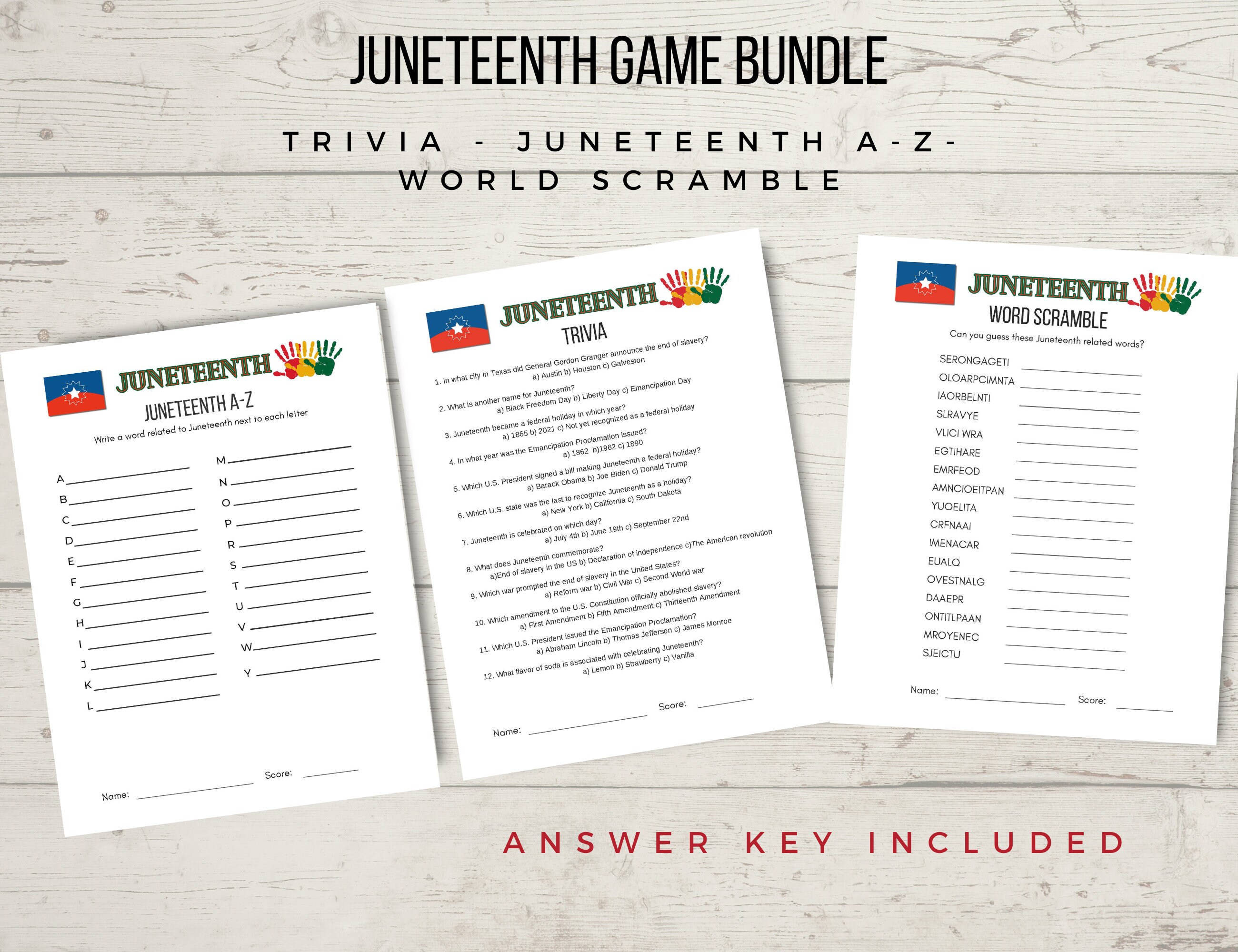 Juneteenth Game Bundle, Includes Juneteenth Trivia, Word Scramble and A ...
