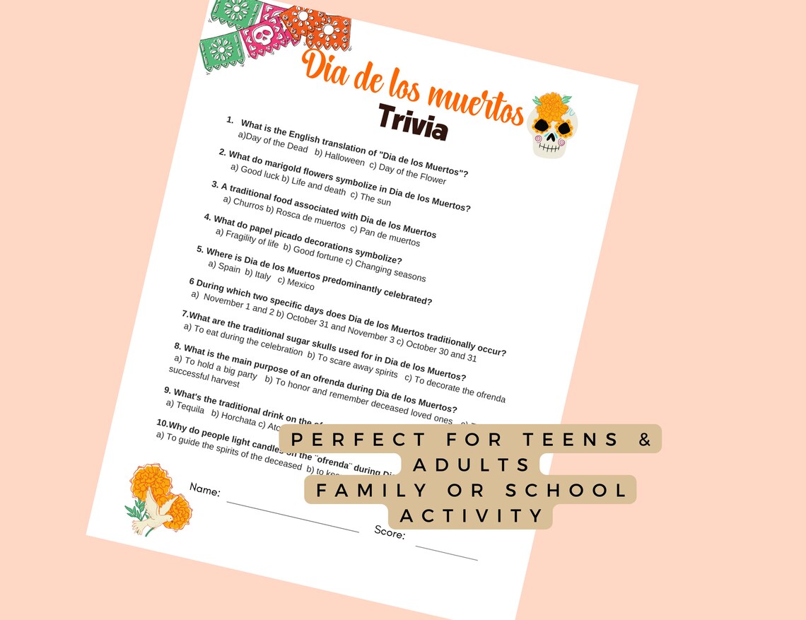 Dia De Los Muertos Trivia, Printable PDF Game for Celebrations and ...