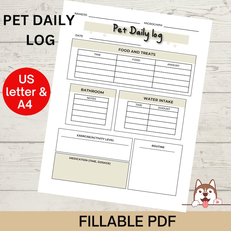 Pet Daily Log for New Puppy, Dog or Cat, Dog Daily Tracker Printable ...