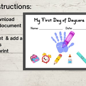 My First Day of Daycare Handprint Art Printable, Back to School ...