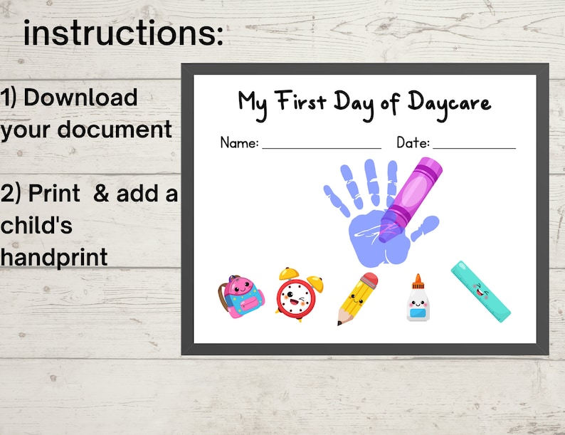 My First Day of Daycare Handprint Art Printable, Back to School ...
