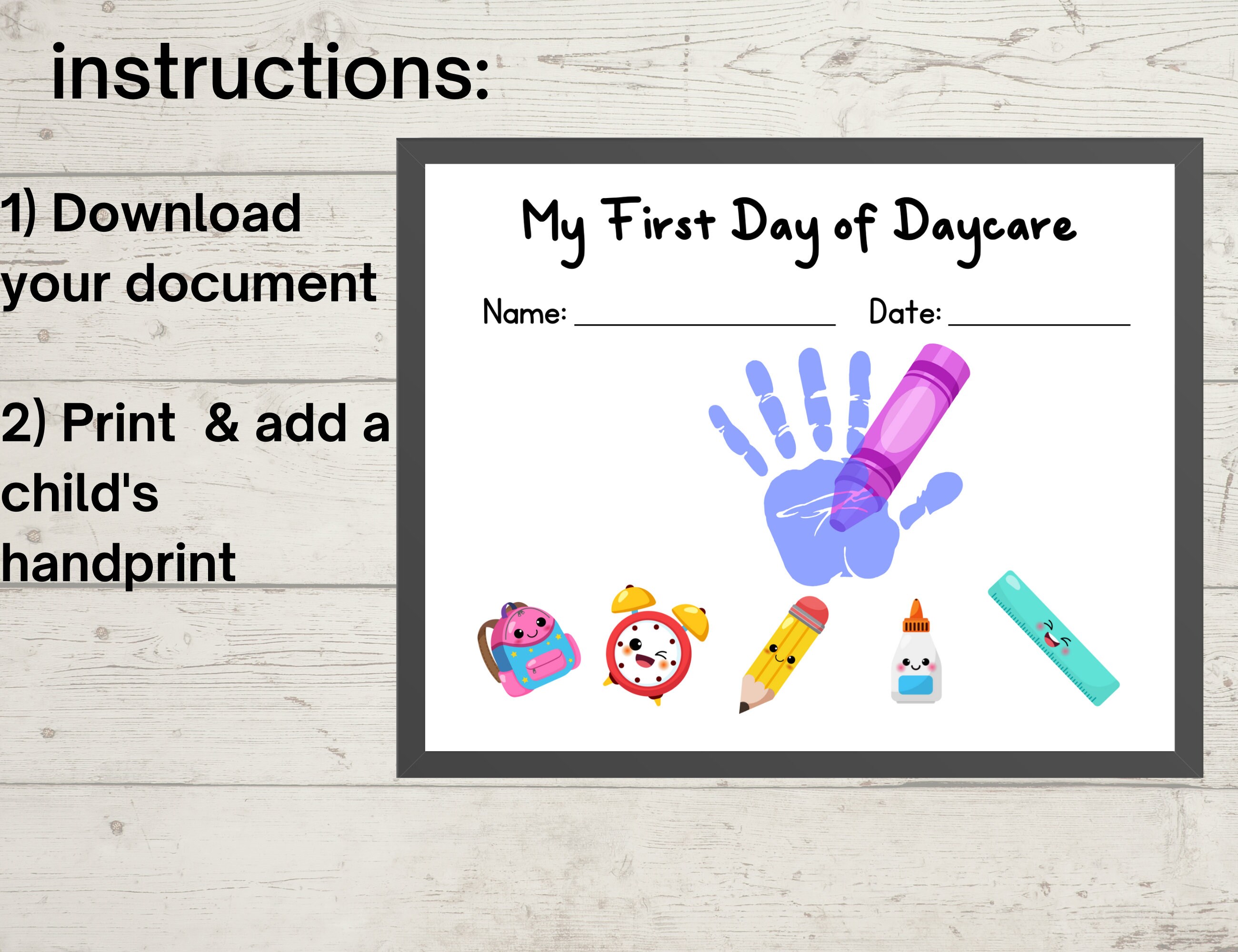 My First Day of Daycare Handprint Art Printable, Back to School ...