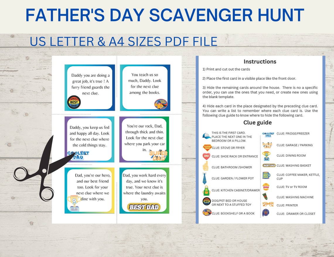 Father's Day Scavenger Hunt, Adult Scavenger Hunt, Treasure Hunt Game ...