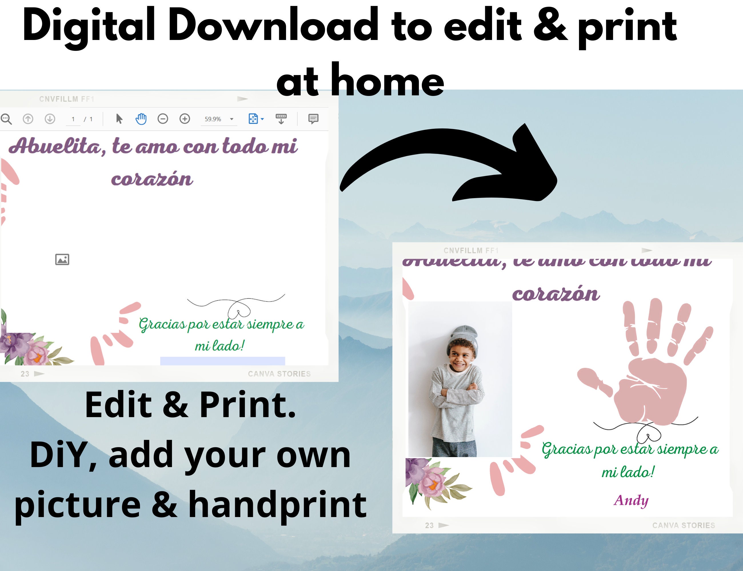 Grandparents Day Grandma Handprint Abuelita Photo Handprint Art in ...