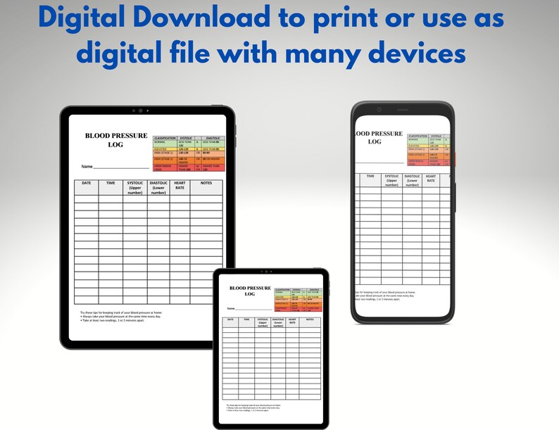 Blood Pressure Log Printable, Blood Pressure Chart Editable - Etsy