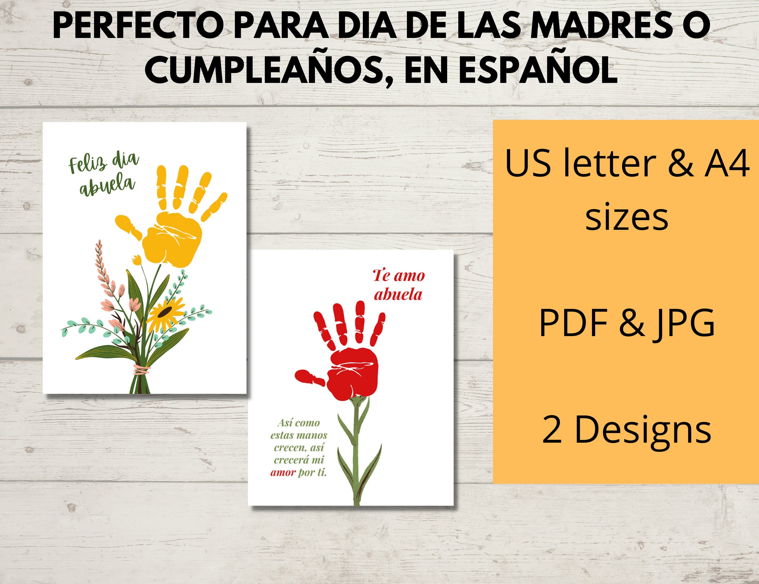 Mothers Day Handprint Art, Gift for Abuela in Spanish, Flowers Bouquet ...