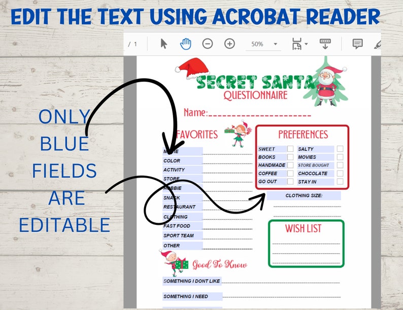 Secret Santa Questionnaire Printable, Secret Santa Form, Christmas Gift ...